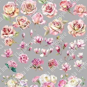 Watercolor Floral Clipart: 126 PNG Flowers & 7 Seamless Patterns for ...