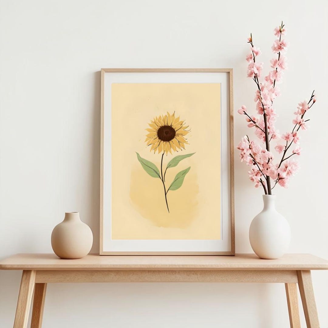 Stylized Sunflower Illustration With Elegant Minimalist Composition - Etsy
