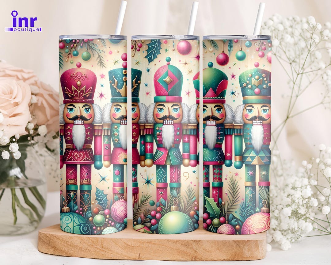 Pink and Green Nutcracker Pattern Tumbler, 20oz 30oz Skinny Christmas ...