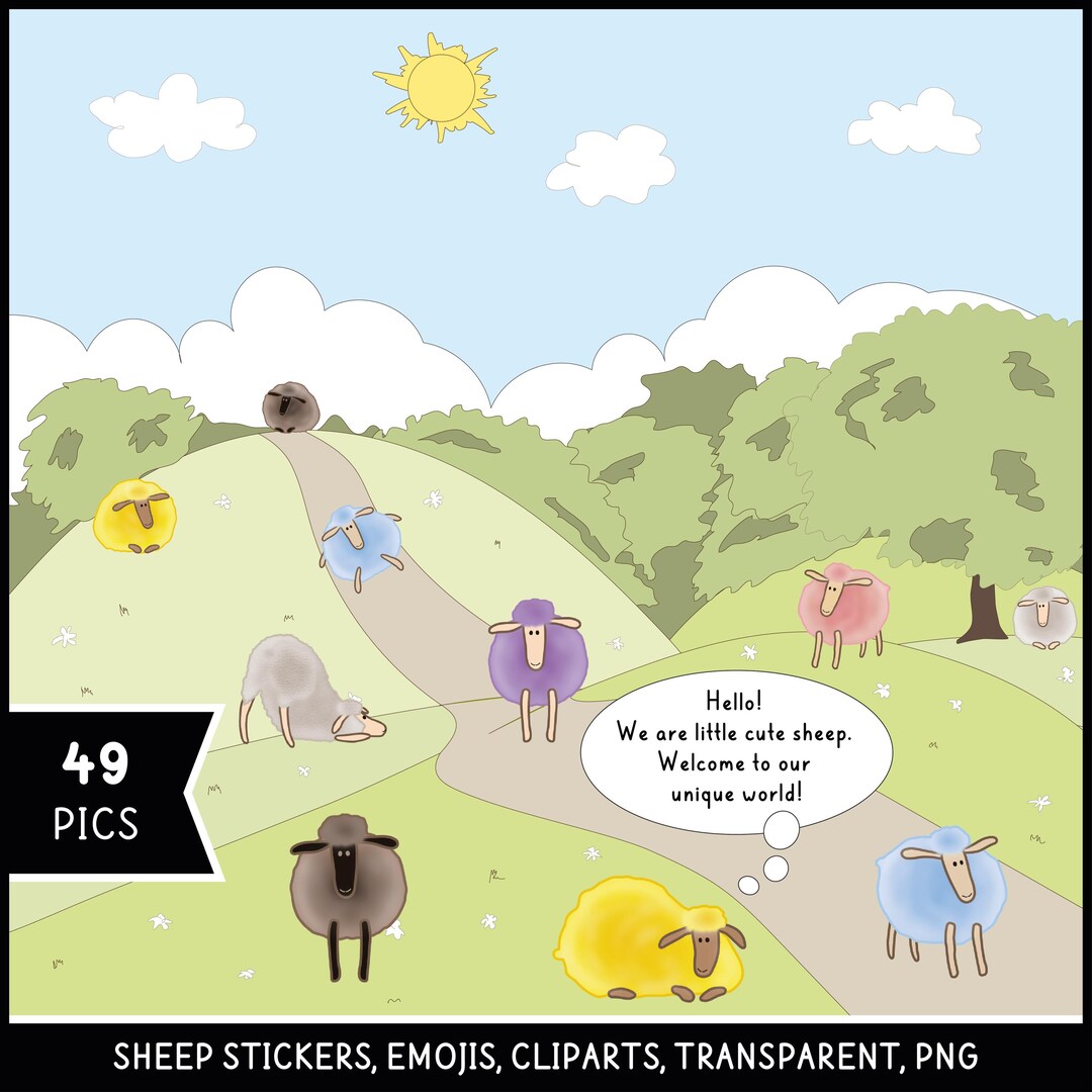 PNG Sheep Clipart Set, Cute Sheep Clip Art, Kids Clipart Design, Sheep ...