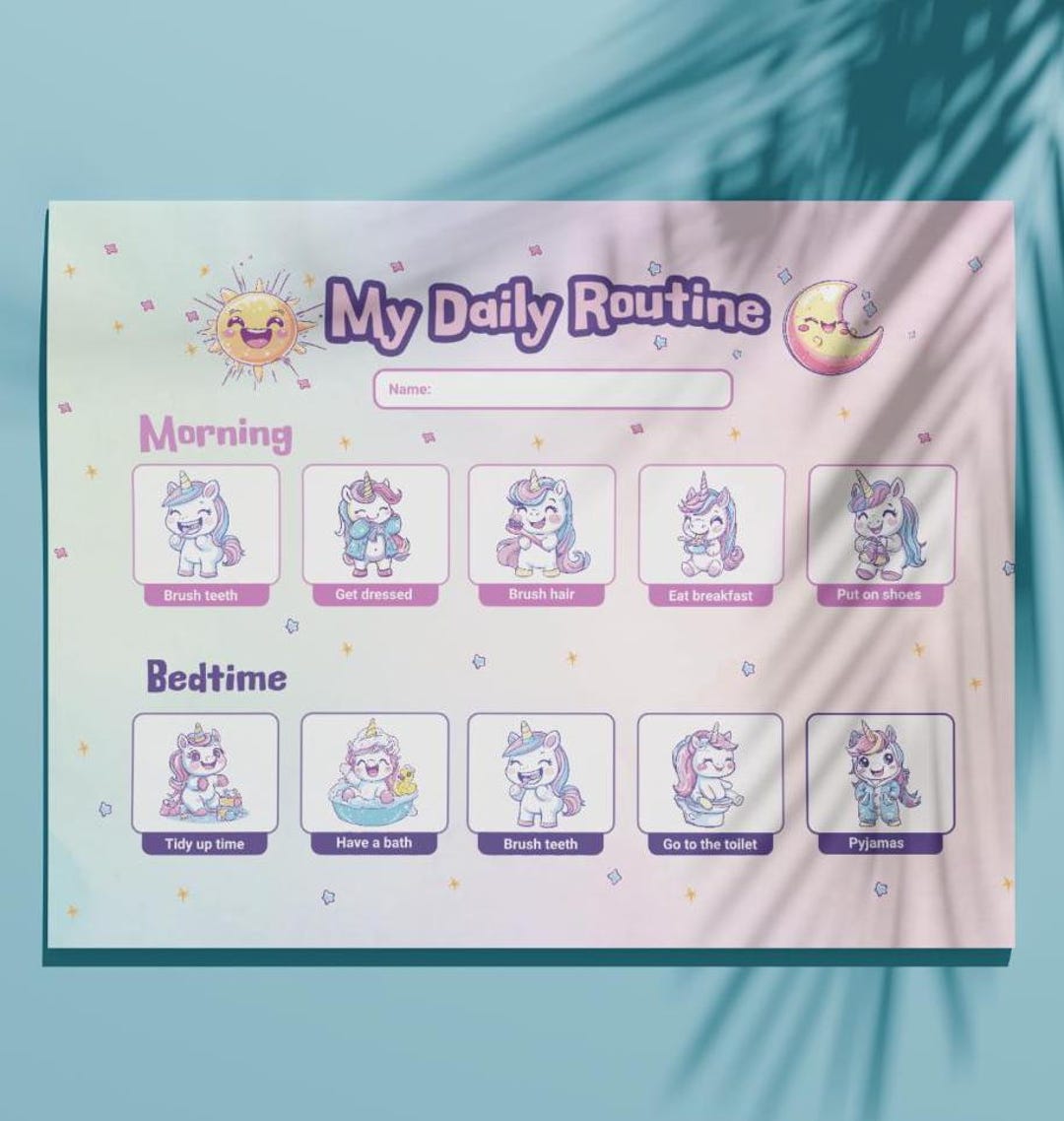 Unicorn Themed Kids Daily Routine Chart, Visual Cue to Help Them Feel ...