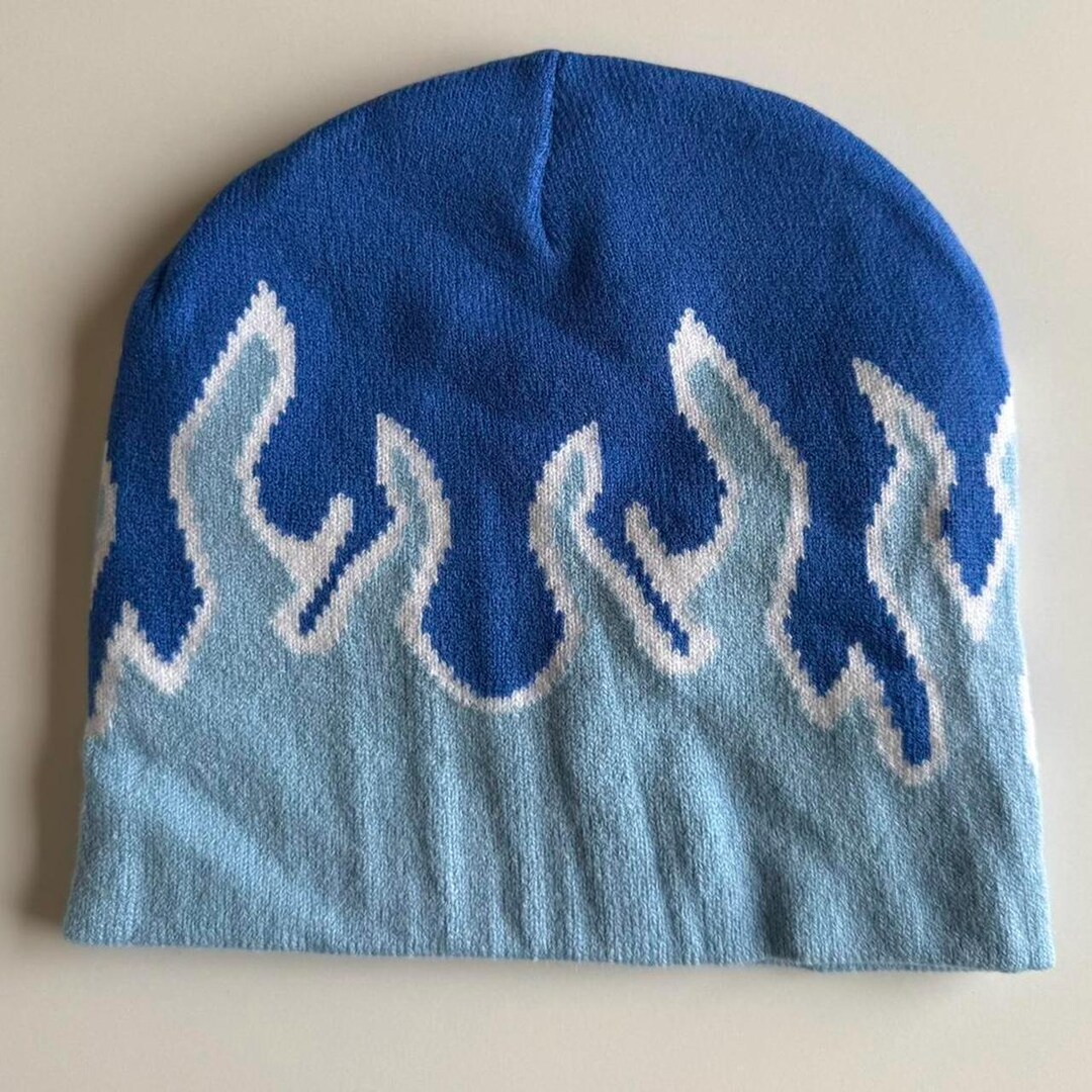 BLUE FLAME BEANIE | Y2k 2000s Vintage Style Dark Blue and Light Blue ...
