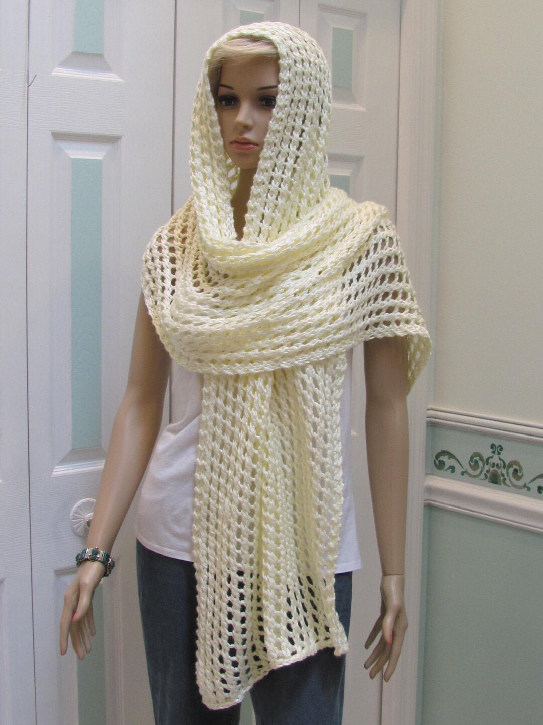 Off White, Shawl/pashmina, Elegant,cream Color, Light Weight, Open ...