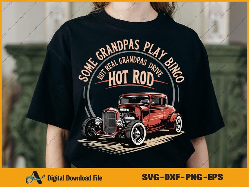 Funny Hot Rod Grandpa Clipart: Vintage Muscle Car Design (PNG SVG ...