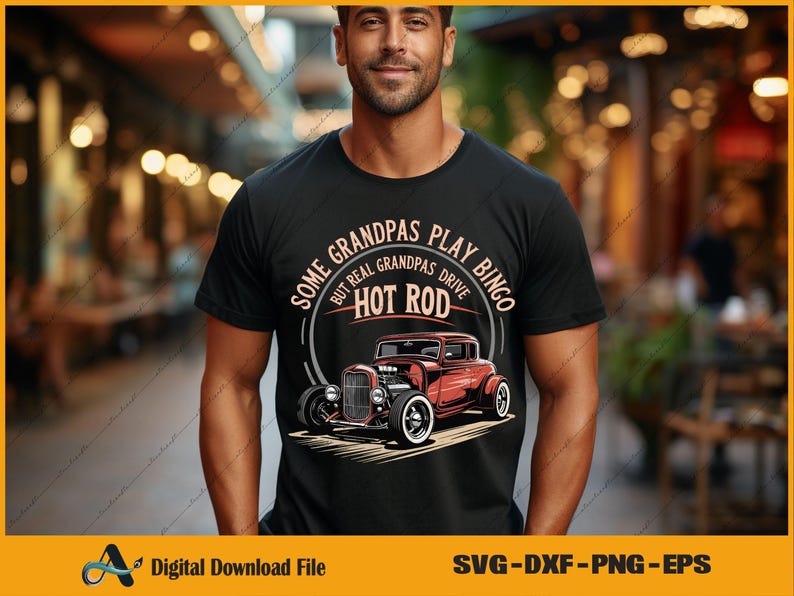 Funny Hot Rod Grandpa Clipart: Vintage Muscle Car Design (PNG SVG ...