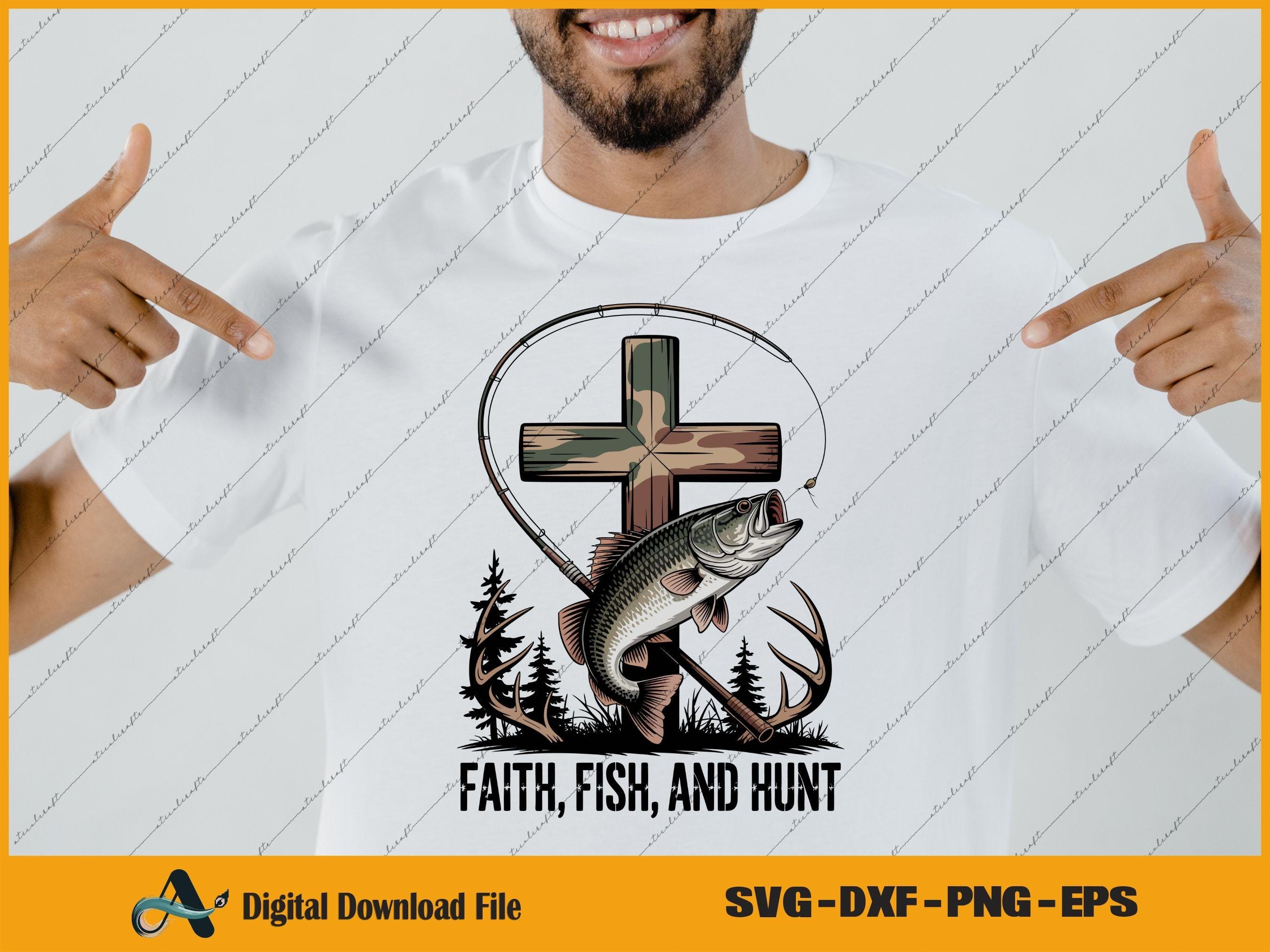 Faith Fish Hunt PNG SVG: Christian Deer Antler, Hook, Cross Design ...