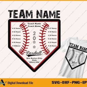Custom Baseball Team Roster SVG: Softball Home Plate, T-ball Design ...