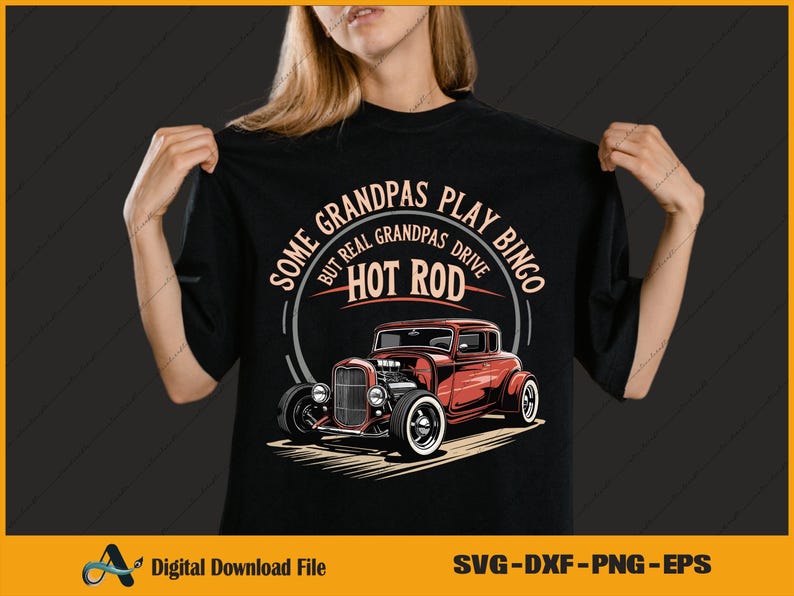 Funny Hot Rod Grandpa Clipart: Vintage Muscle Car Design (PNG SVG ...