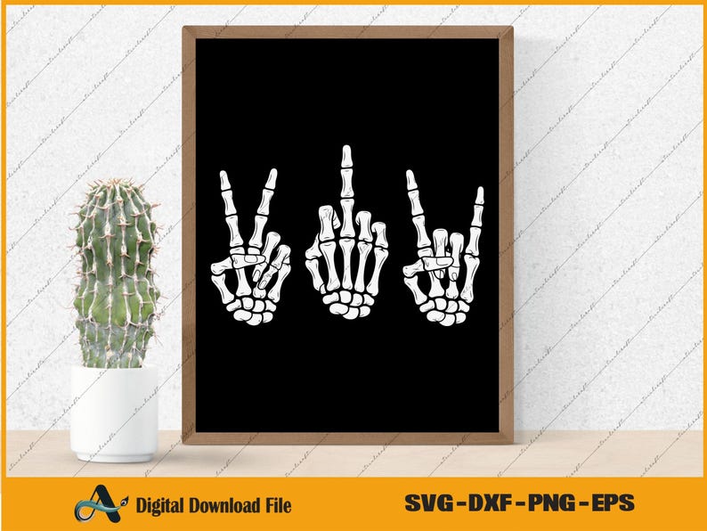 Skeleton Hand Sign SVG: Rock, Peace, Middle Finger - Halloween Clipart ...