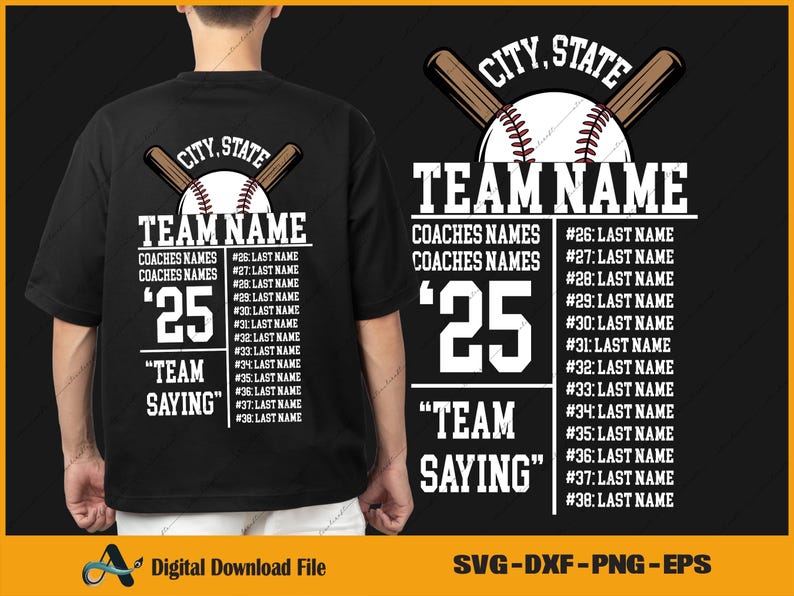 Baseball Team Banner Roster Template | Custom Roster SVG PNG | Baseball ...