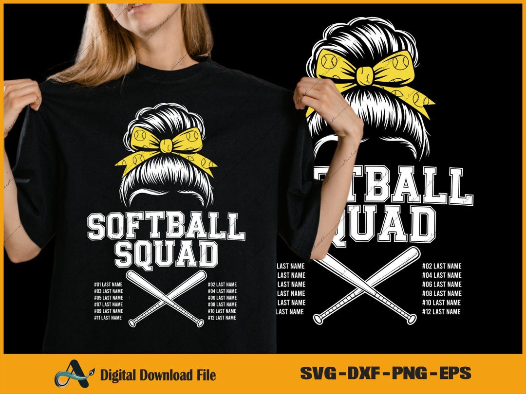 Girly Baseball Roster SVG: Messy Bun Team Shirt Design (digital ...