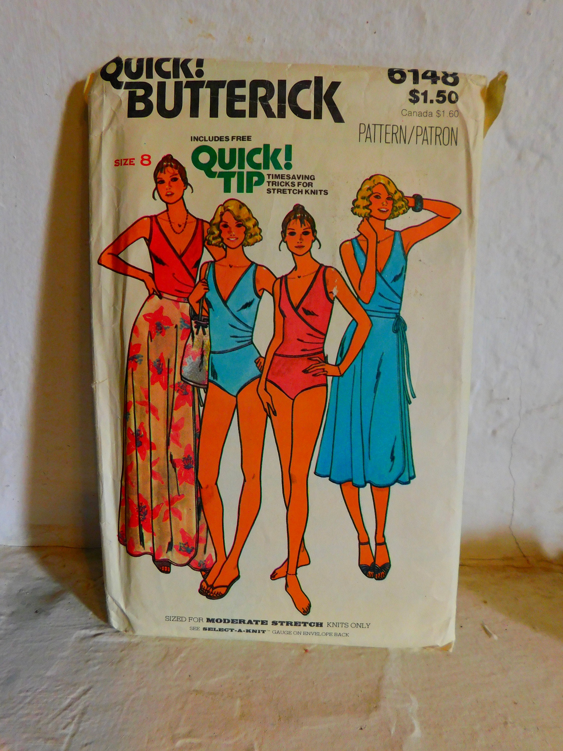 Butterick 6148 1980's Side Pleat Swimsuit Pattern and Maxi or Midi Wrap ...