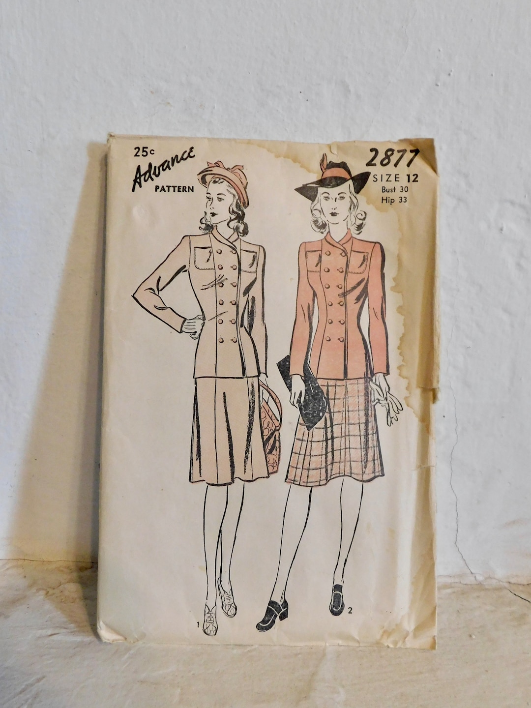 Advance 2877 1940's Suit Dress Pattern - 1940's Double Breasted Women's ...