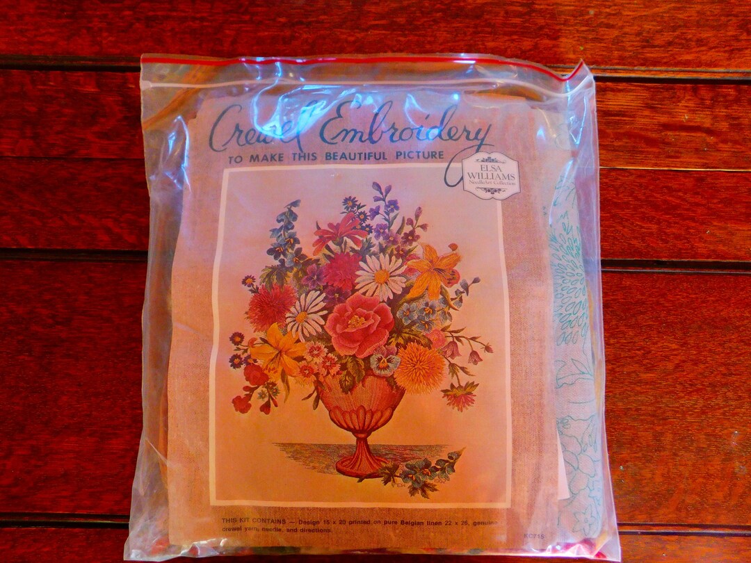 Elsa Williams Flower Crewel Embroidery Kit - Rare Vintage Crewel ...