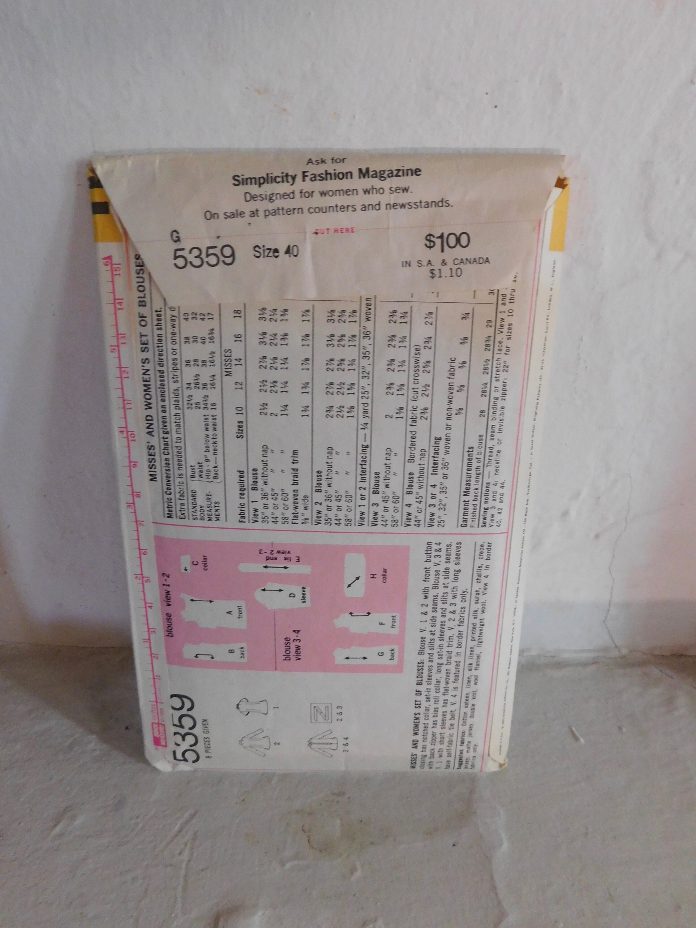 Simplicity 5359 1970's Mod Top Pattern Mod Tunic Pattern With Collar ...