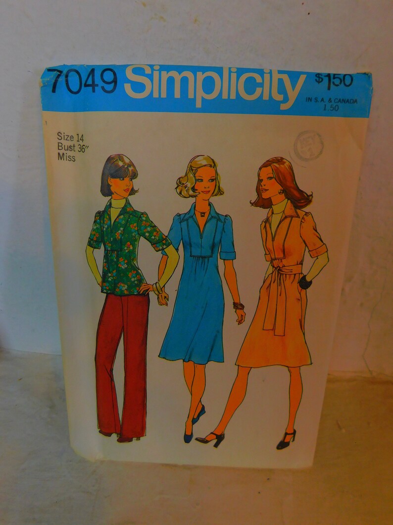 Simplicity 7049 1970's Smock Dress Pattern Smock Top Pattern Belted ...
