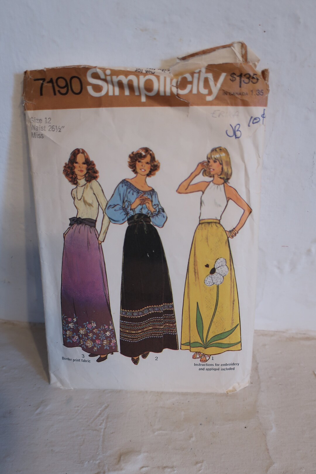 Simplicity 7190 1970's Maxi Skirt Pattern With Large Daisy Flower ...
