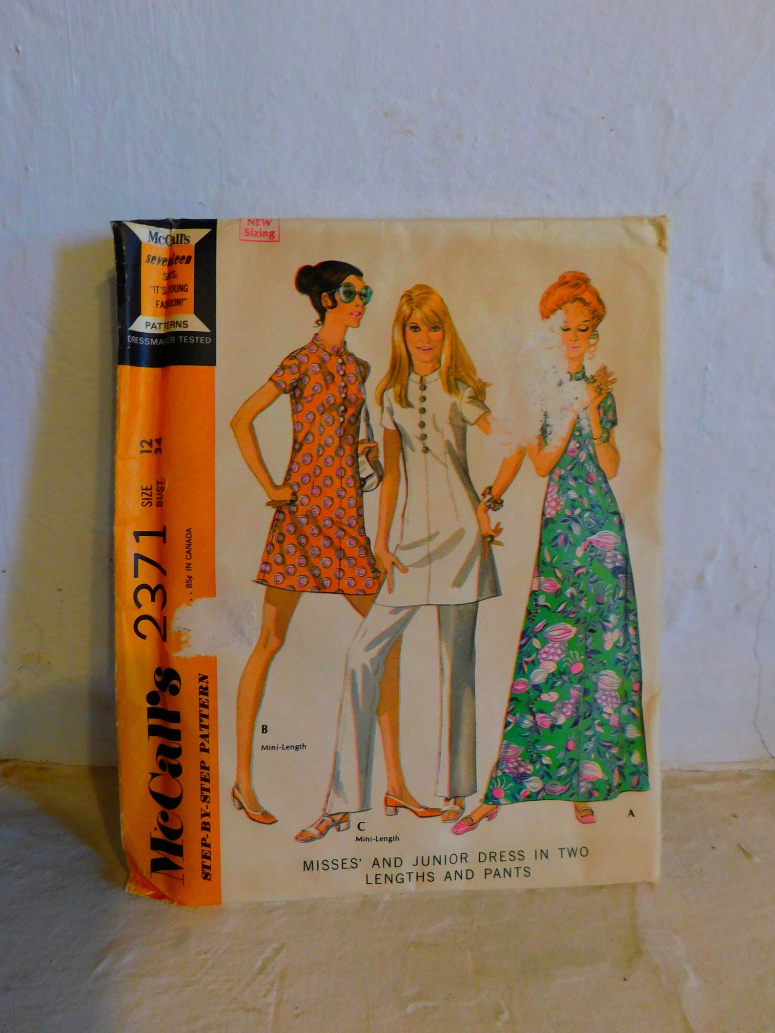 Mccalls 2371 1970's A-line Mini or Maxi Dress Pattern - Stand up ...