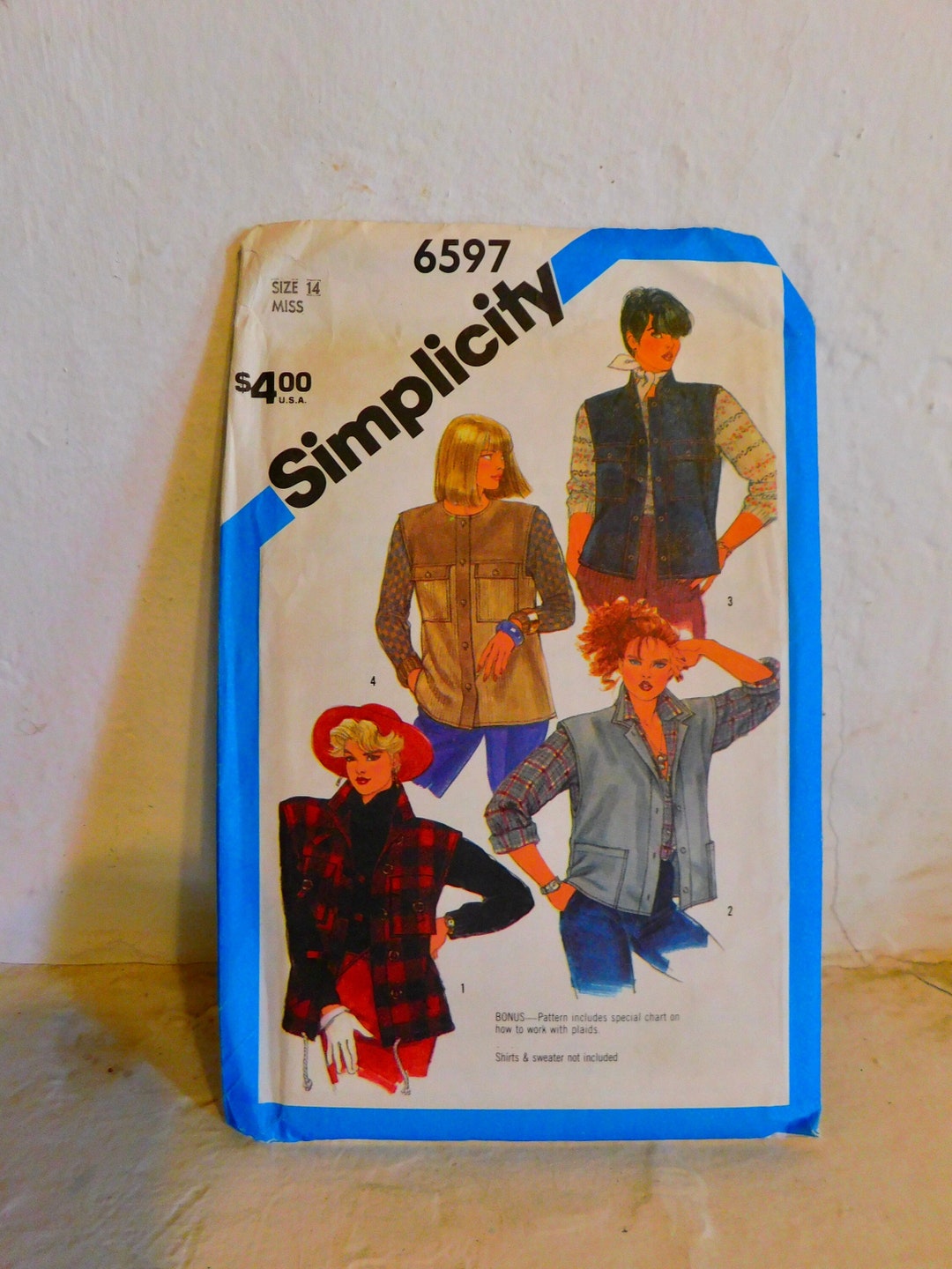 Simplicity 6597 1980's Box Vest Pattern Extended Shoulder Line 1980's ...