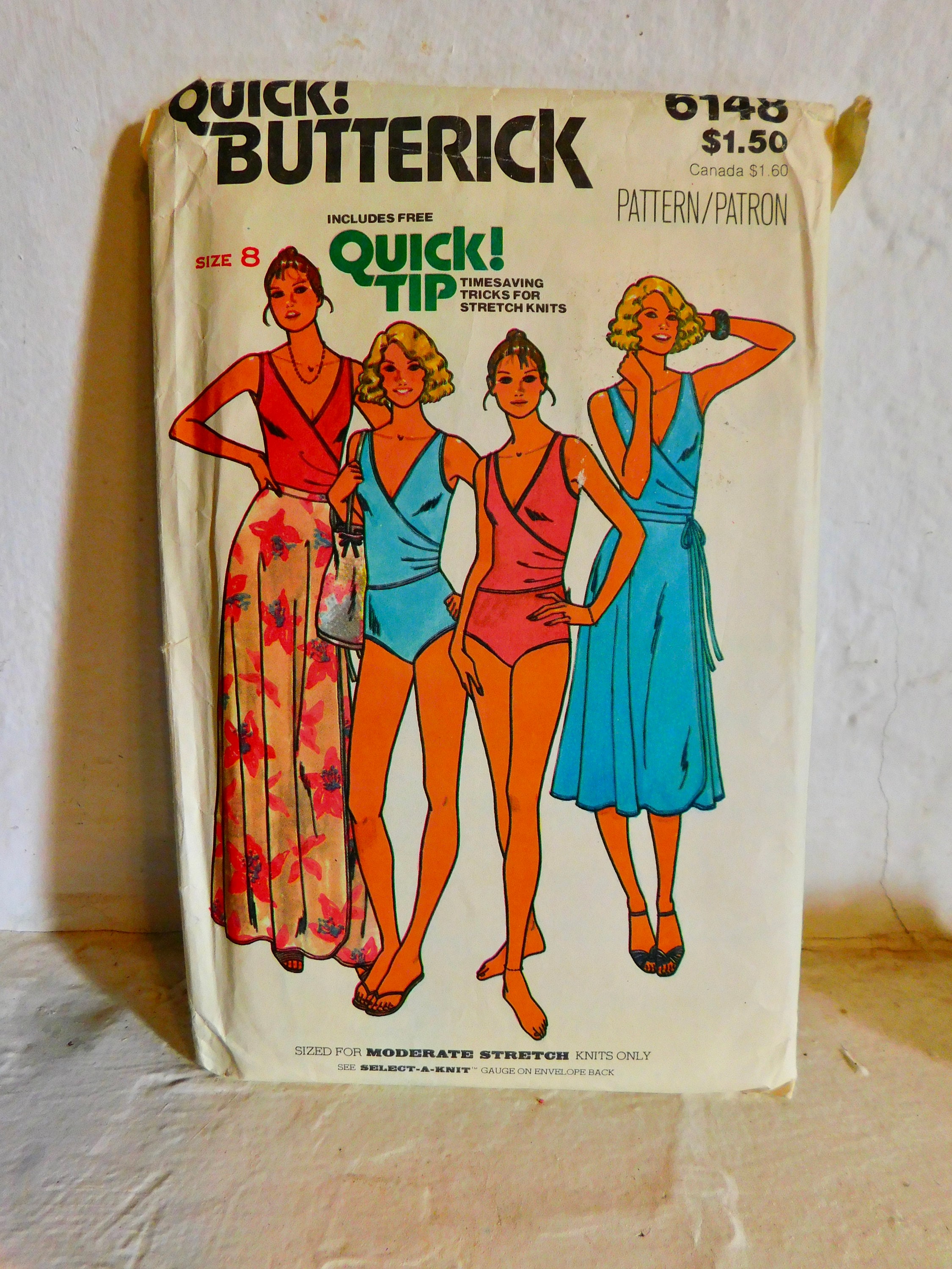 Butterick 6148 1980's Side Pleat Swimsuit Pattern and Maxi or Midi Wrap ...