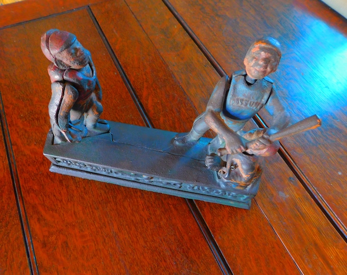 Vintage 1950's Baseball Bank - Cast Iron Mechanical Baseball Bank ...