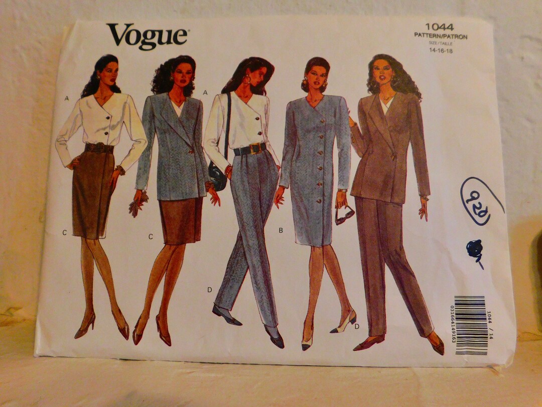 Vogue 1044 1990's Asymmetrical Front Button Dress Pattern High Waist ...