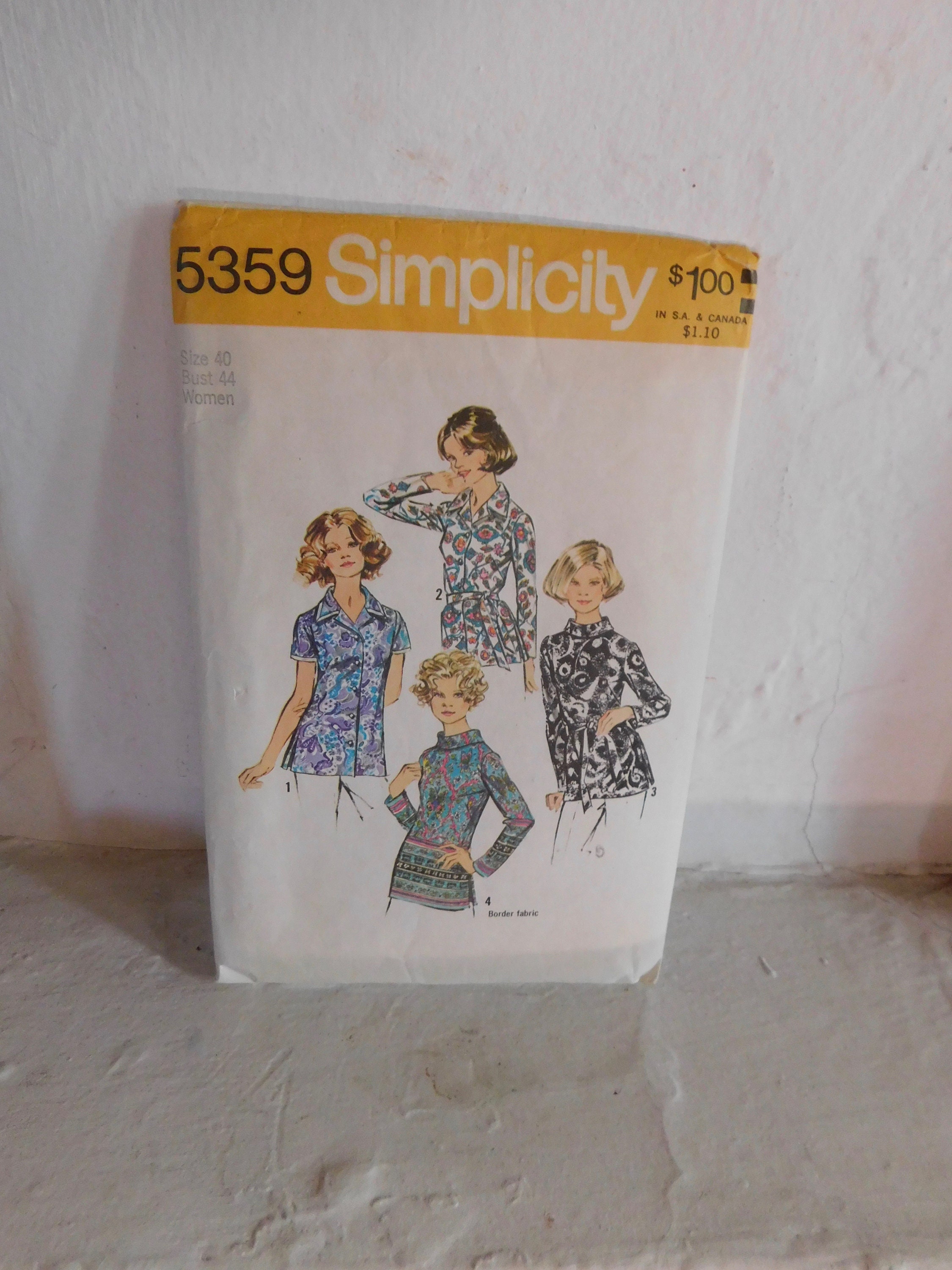 Simplicity 5359 1970's Mod Top Pattern Mod Tunic Pattern With Collar ...