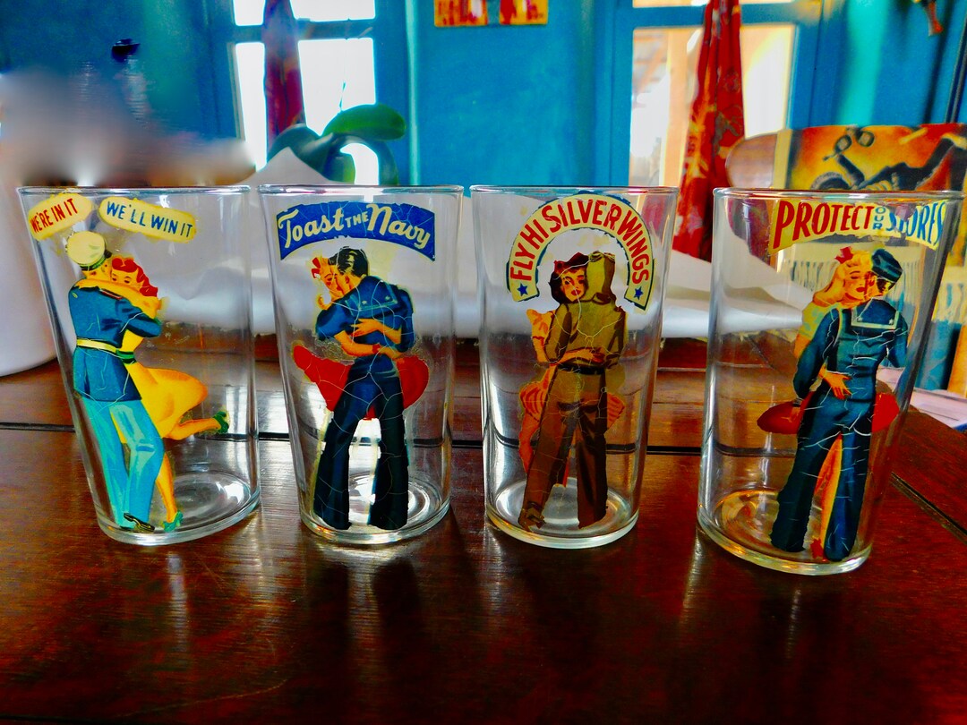 1940's WWII Peek-a-boo Pin-up Girl and Soldier Bar Glasses - Risque Two ...