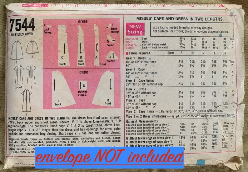 Simplicity 7544 Mod 1960's Cape Pattern and Princess Seam Dress Pattern ...