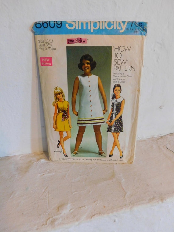 Simplicity 8609 1960's Mini Dress Pattern Oversized | Etsy