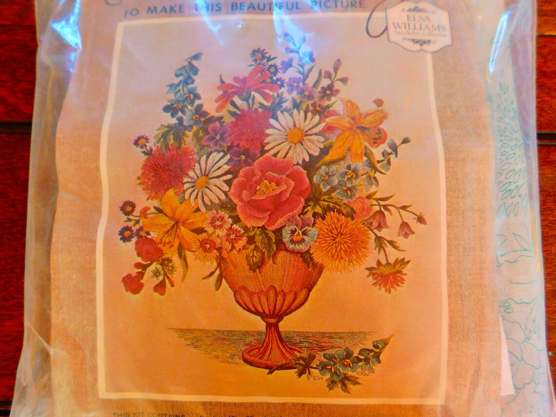 Elsa Williams Flower Crewel Embroidery Kit Rare Vintage Crewel ...