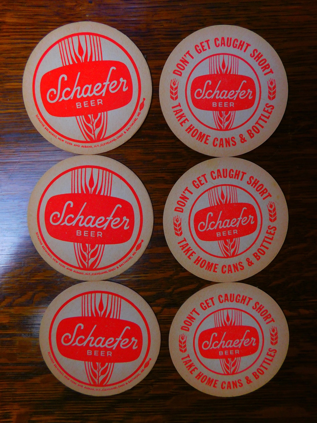 Vintage Schaefer Beer Coasters - Shaefer Beer Letterpress Round ...