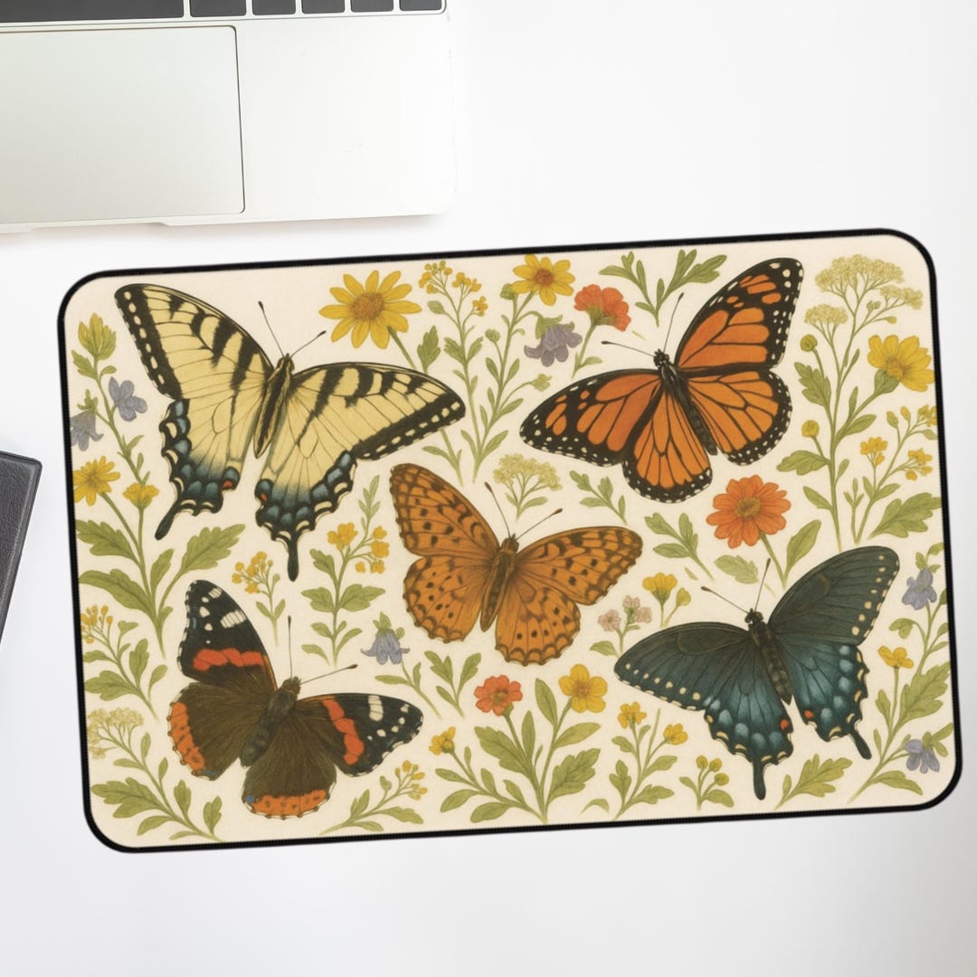 Vintage Butterfly Desk Mat - Workspace Decor, Entomologist Gift, Nature ...
