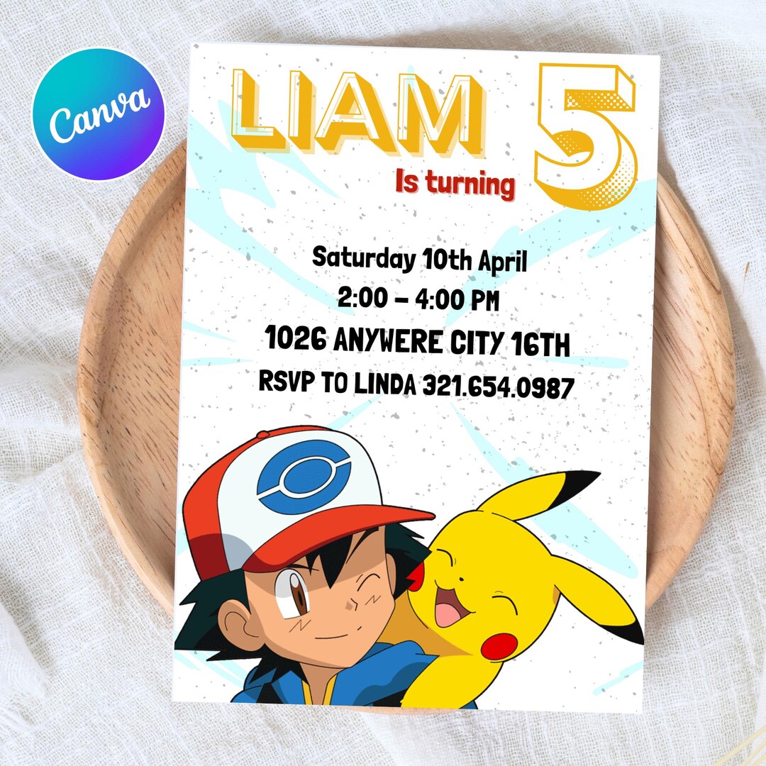 Pika Birthday Invitation, Editable Poke Party Invite (digital Download ...