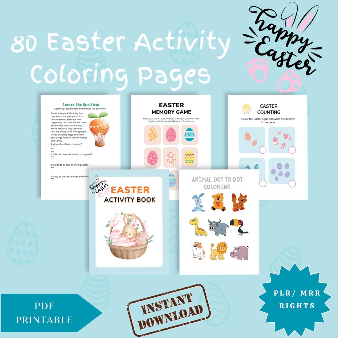 80 Easter Coloring Book, Kids Activity Pages (printable PDF) - Etsy