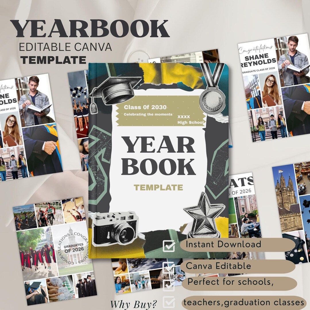 Editable Yearbook Template Canva, Graduation Memory Book, Class Photo ...