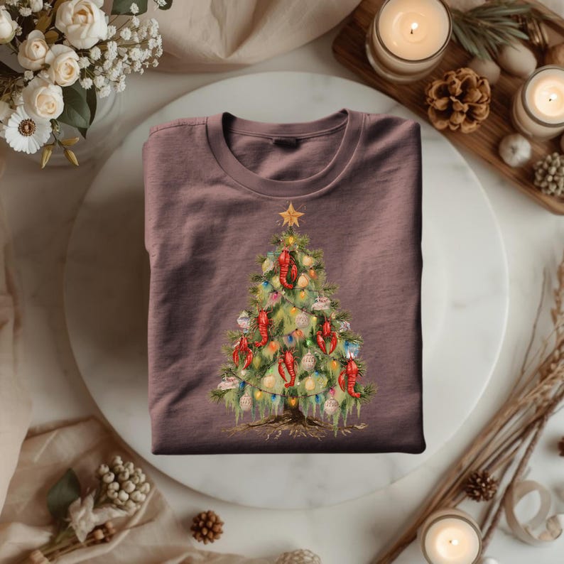 Cajun Christmas Tree Watercolor PNG, Crawfish Ornaments (digital ...