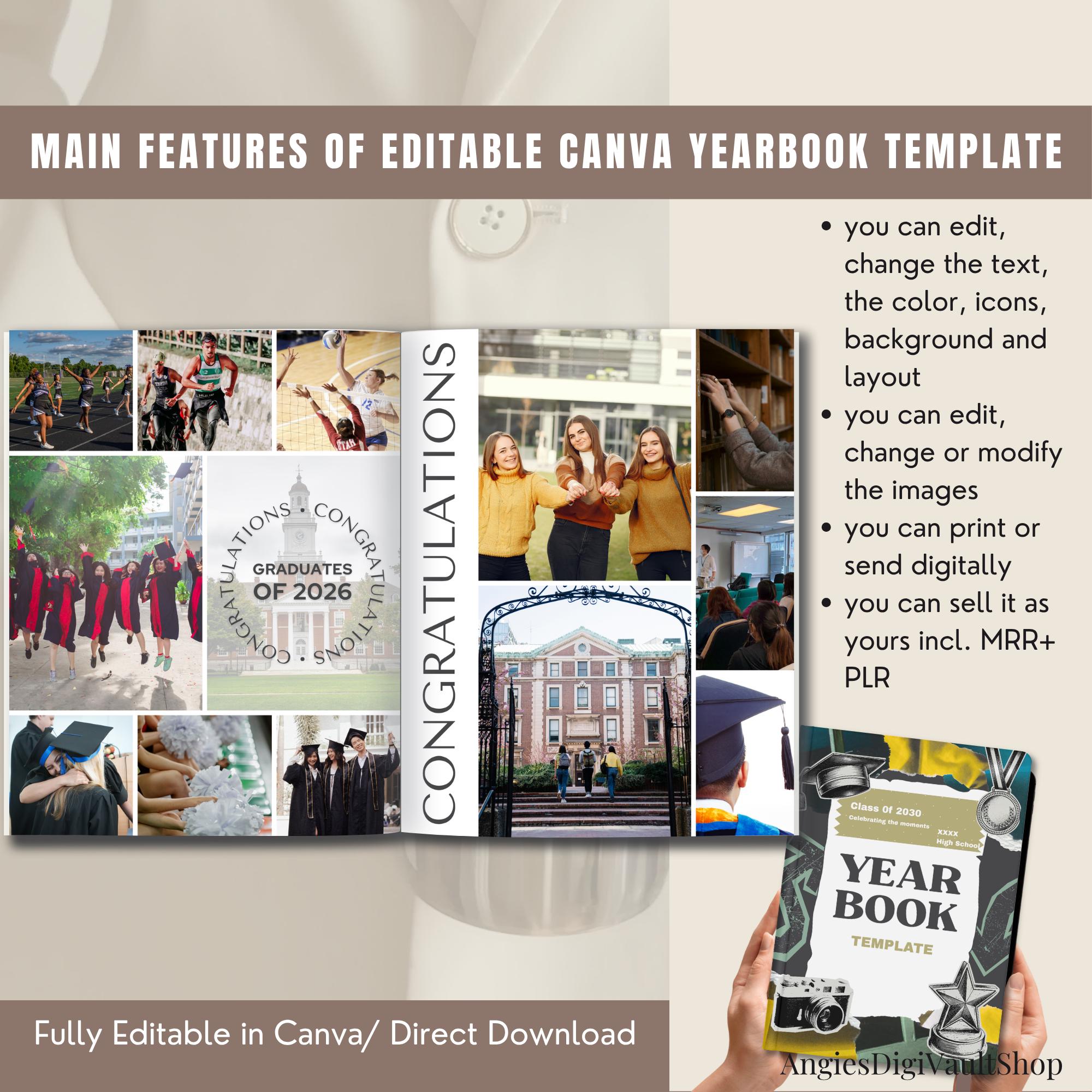 Editable Yearbook Template Canva, Graduation Memory Book, Class Photo ...