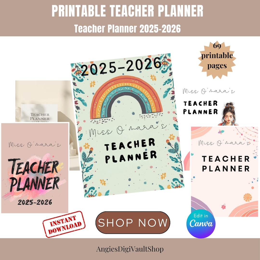 Boho Rainbow Teacher Planner 2025-2026 | Editable Canva Template ...