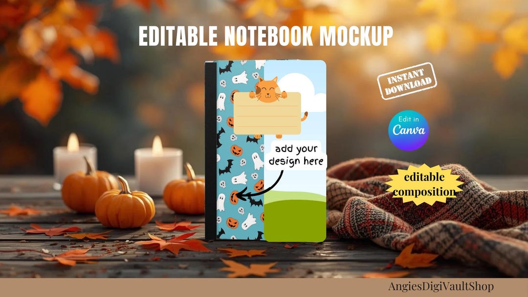 Editable Composition Notebook Mockup Canva Template: Back to School ...