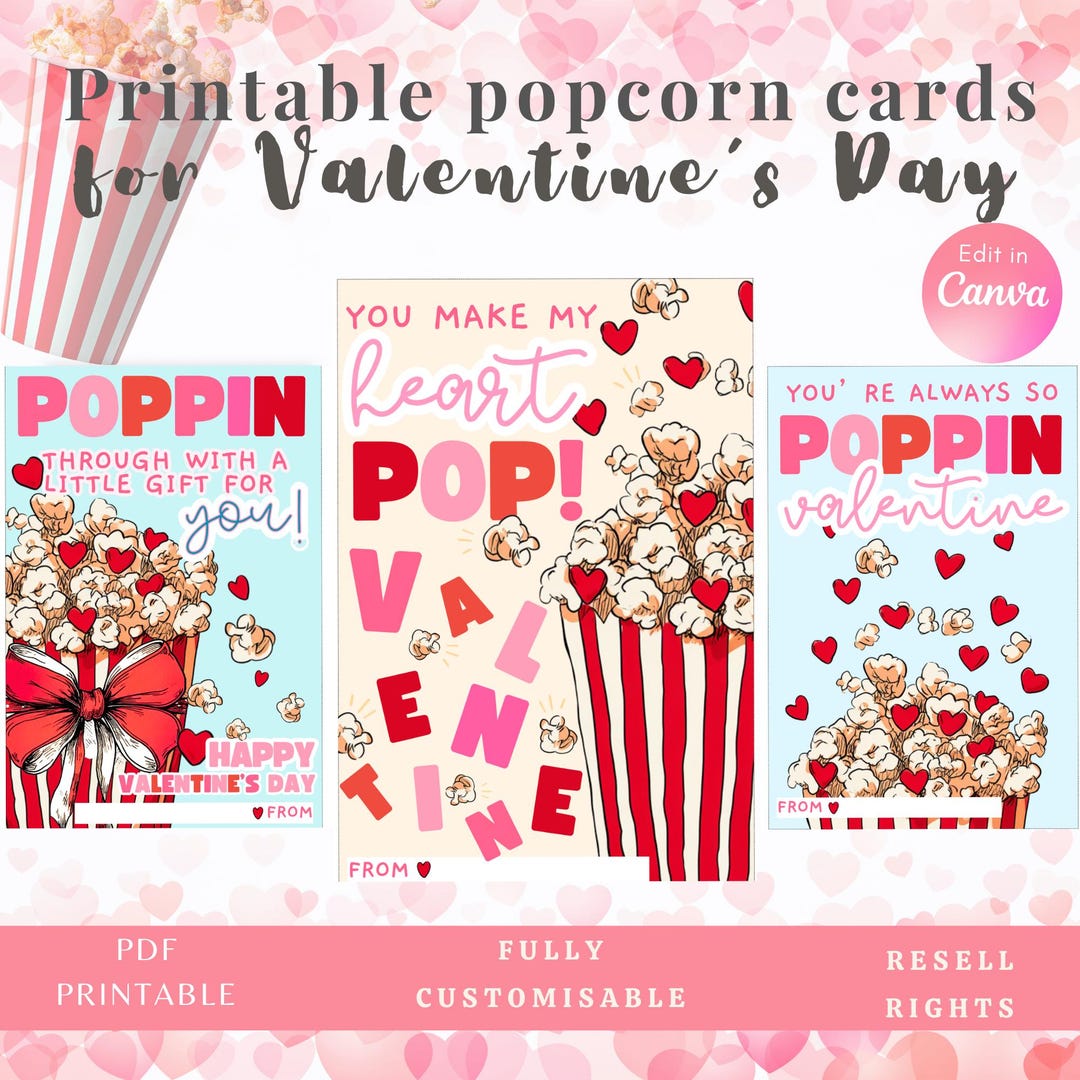 Popcorn Valentines Day Cards for Classroom Parties – Fun Printable Kids ...