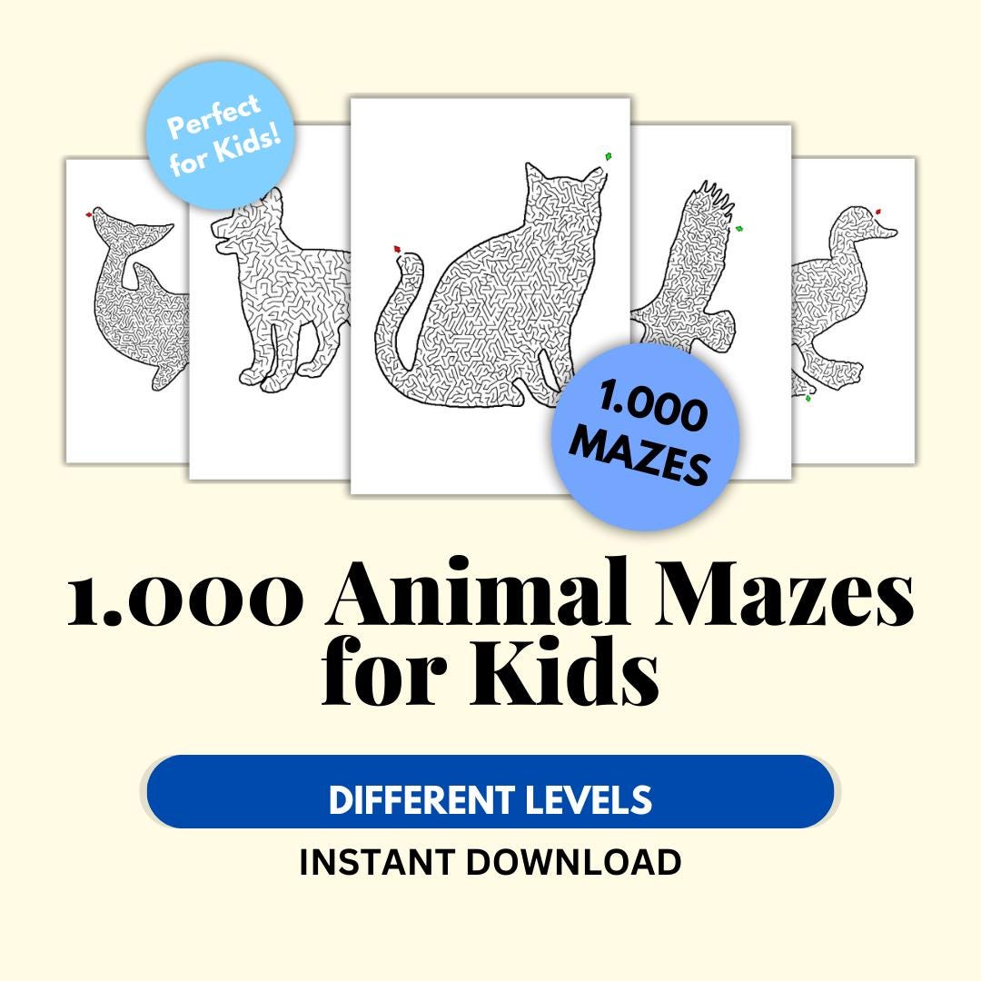 Animal Mazes for Kids – 1000 Fun Printable Labyrinth Puzzles (5 Pdfs ...