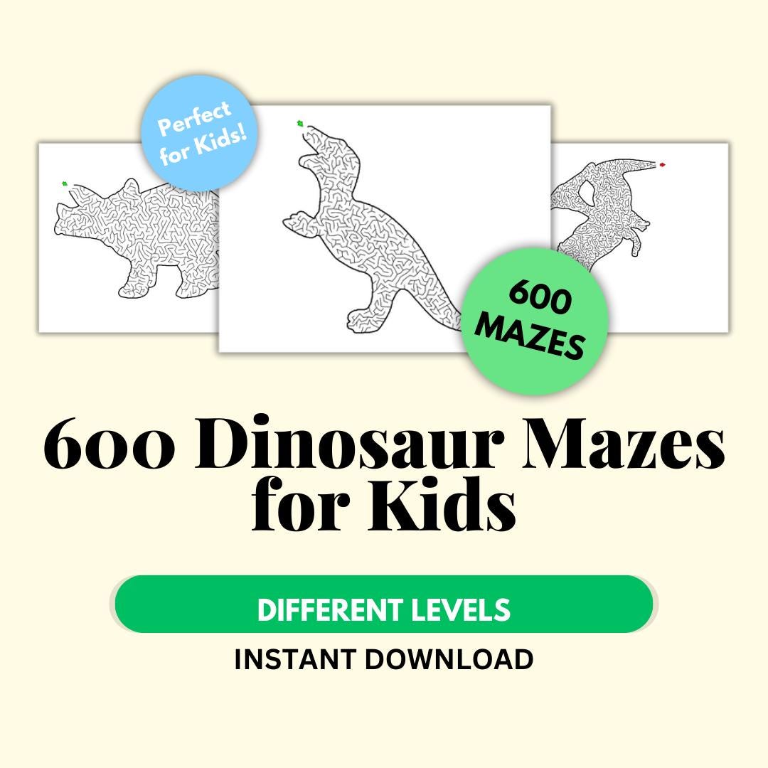 Dinosaur Mazes for Kids – 600 Fun Printable Labyrinth Puzzles (5 Pdfs ...