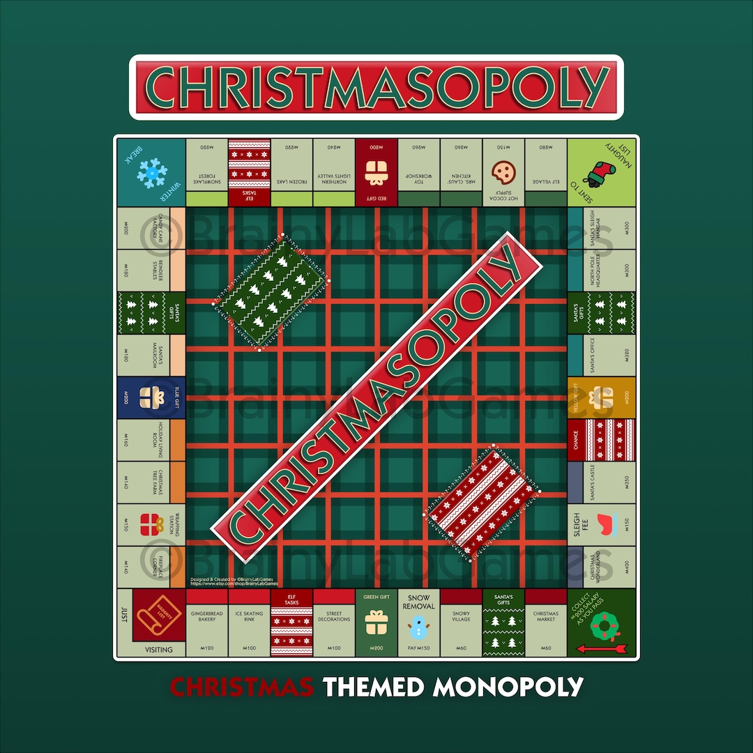 Printable Christmas-themed Monopoly Board Game – Holiday Edition ...