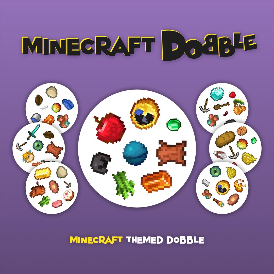 Minecraft-style Dobble / Spot It • Printable Matching Card Game • Minecraft Party Game • Kids ...