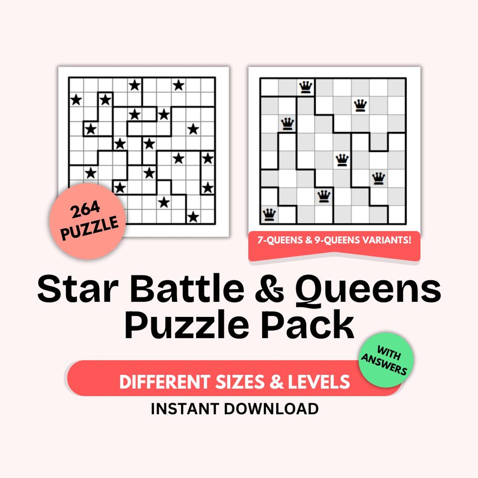 168 Star Battle Puzzles, 96 Queens Puzzles, Star Battle & Queens Pack ...