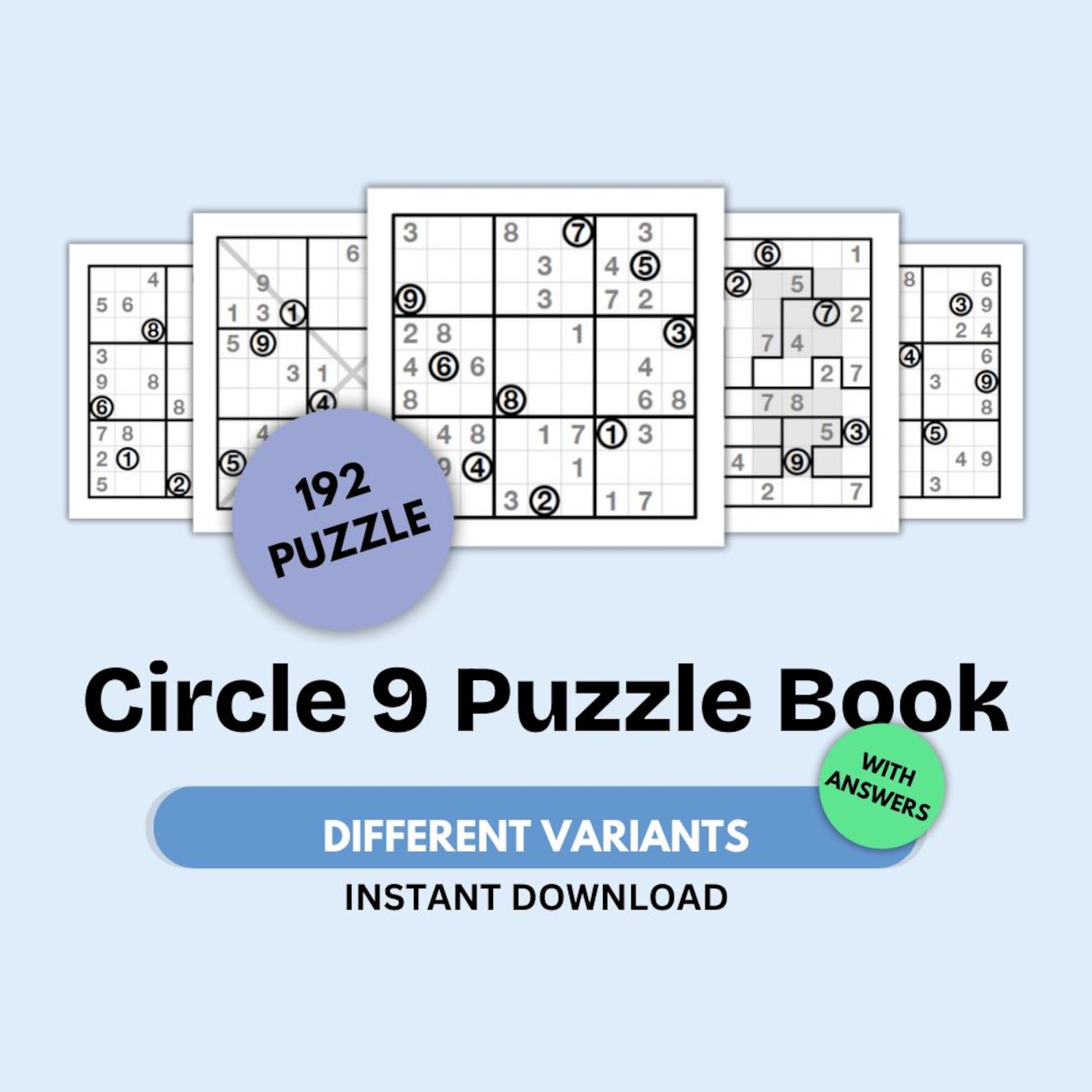 192 Circle 9 Logic Puzzles, Sudoku Variant Game – Printable Puzzle Book ...