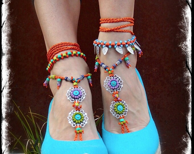 Orange GYPSY Summer BAREFOOT SANDALS Soleless Sandals Beach - Etsy