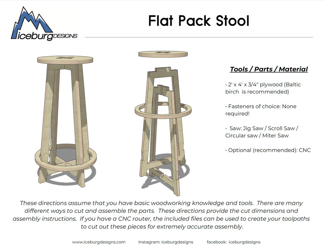 Flat Pack Stool Plans and CAD Files - Etsy