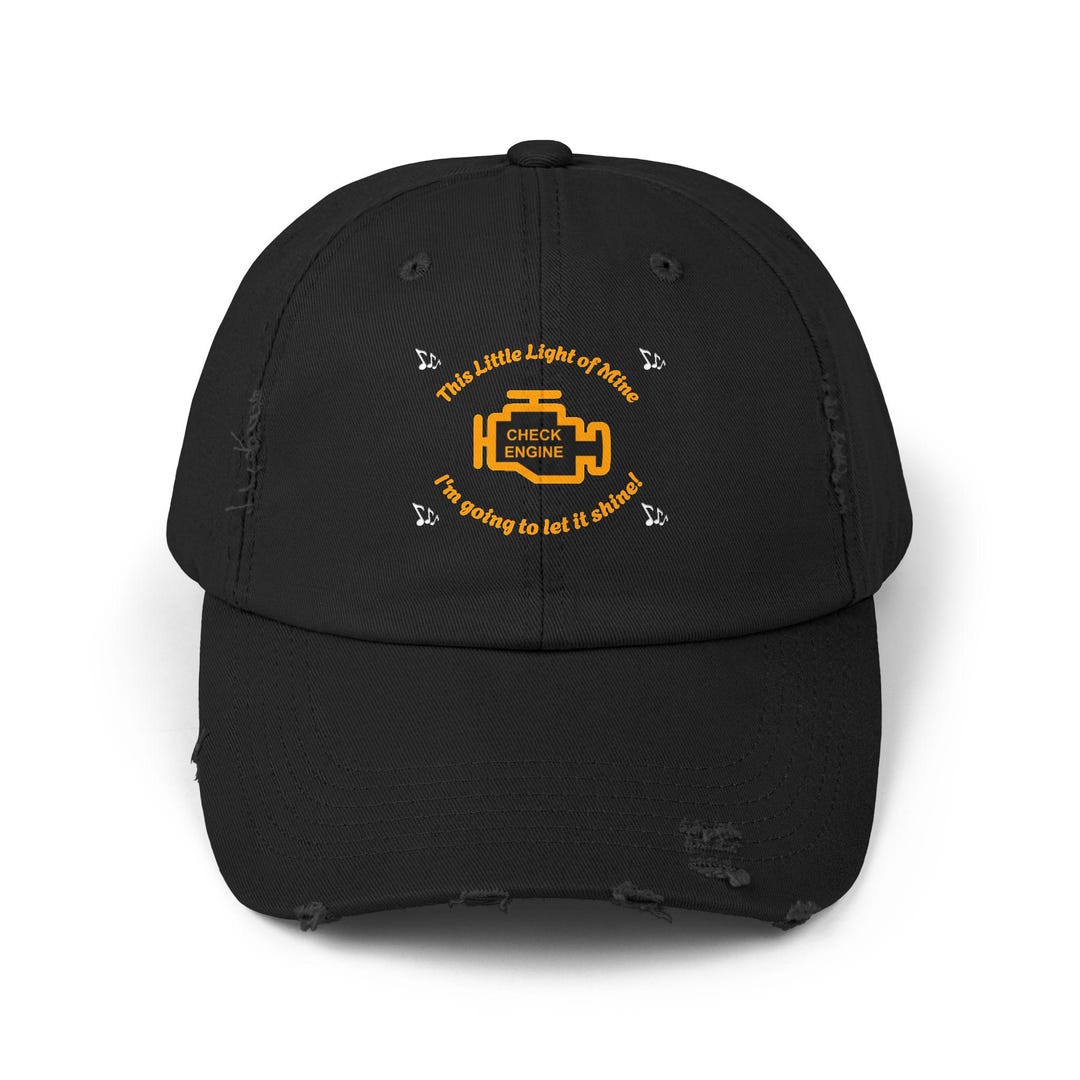 Check Engine Icon Cap - Distressed Hat - Automotive Mechanic Humor ...